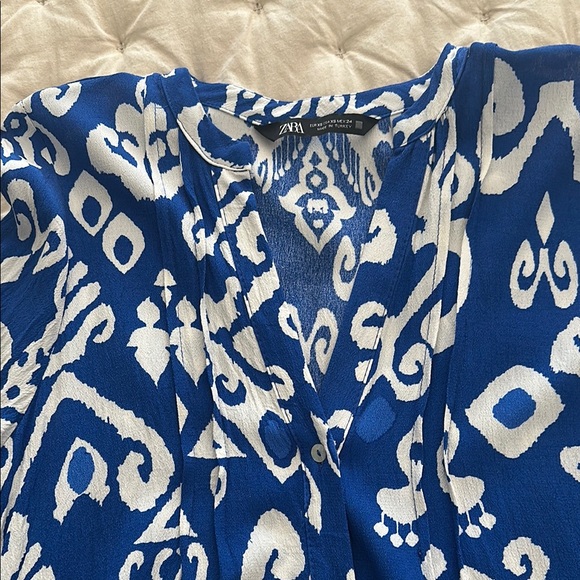 Zara | Dresses | Zara Vibrant Blue And White Dress | Poshmark